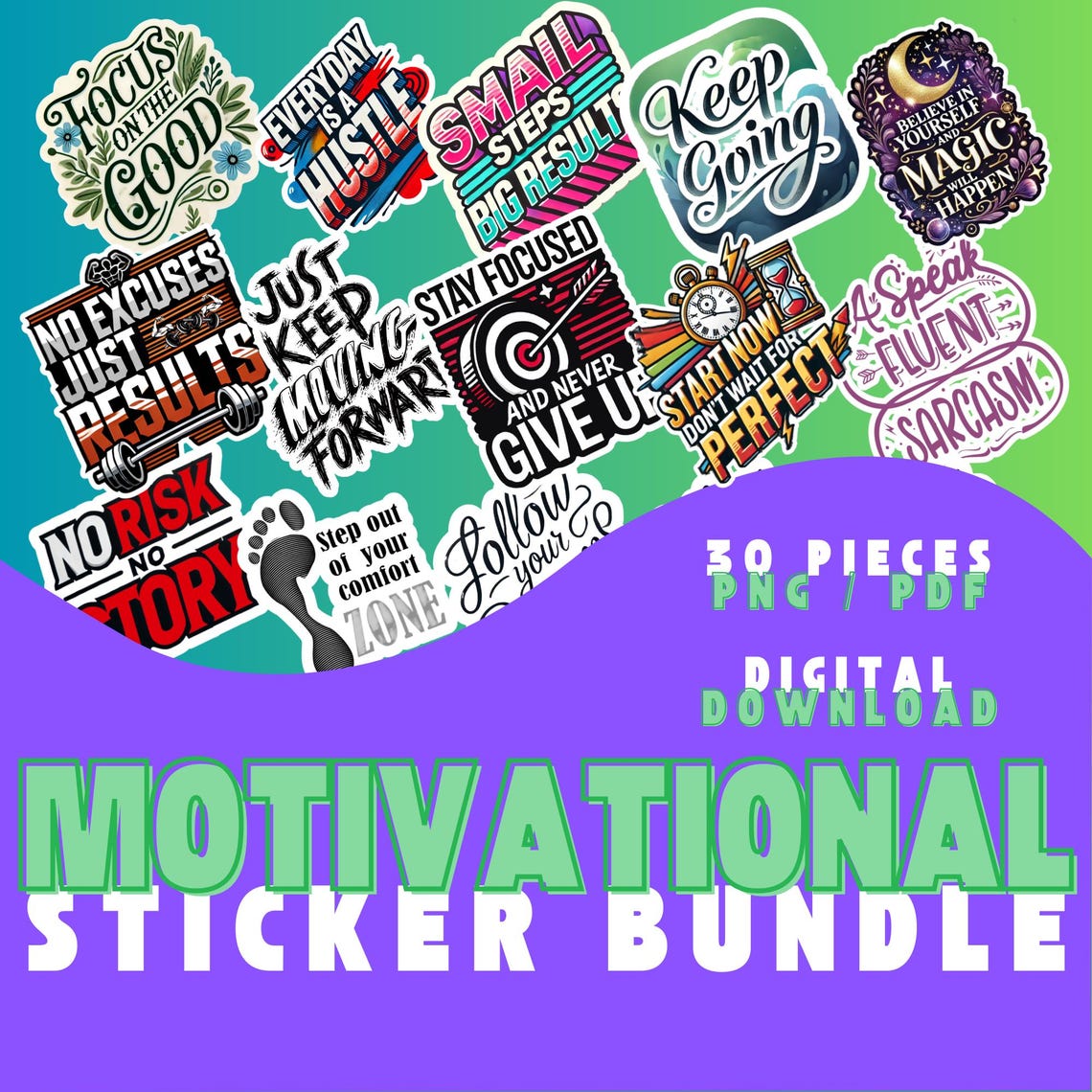 Motivational Sticker Pack SVG Digital Stickers, Creative Stickers ...