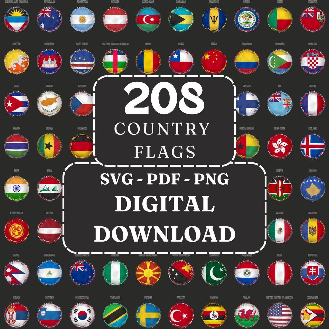208 Designs Flags SVG Bundle, Flags Stickers, Digital Download, Instant ...