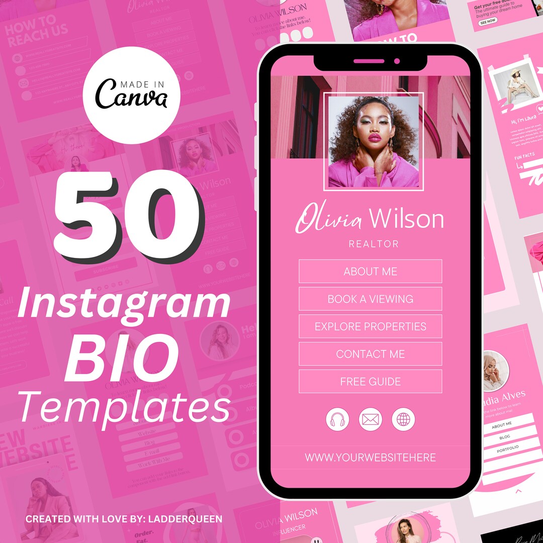 Pink Instagram Bio Link Template: Luxury Canva Design (digital Download ...