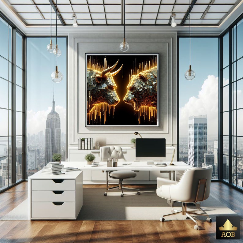 Stock Market Bull Vs Bear Digital Wall Art, 3D Abstract Design, Stock ...