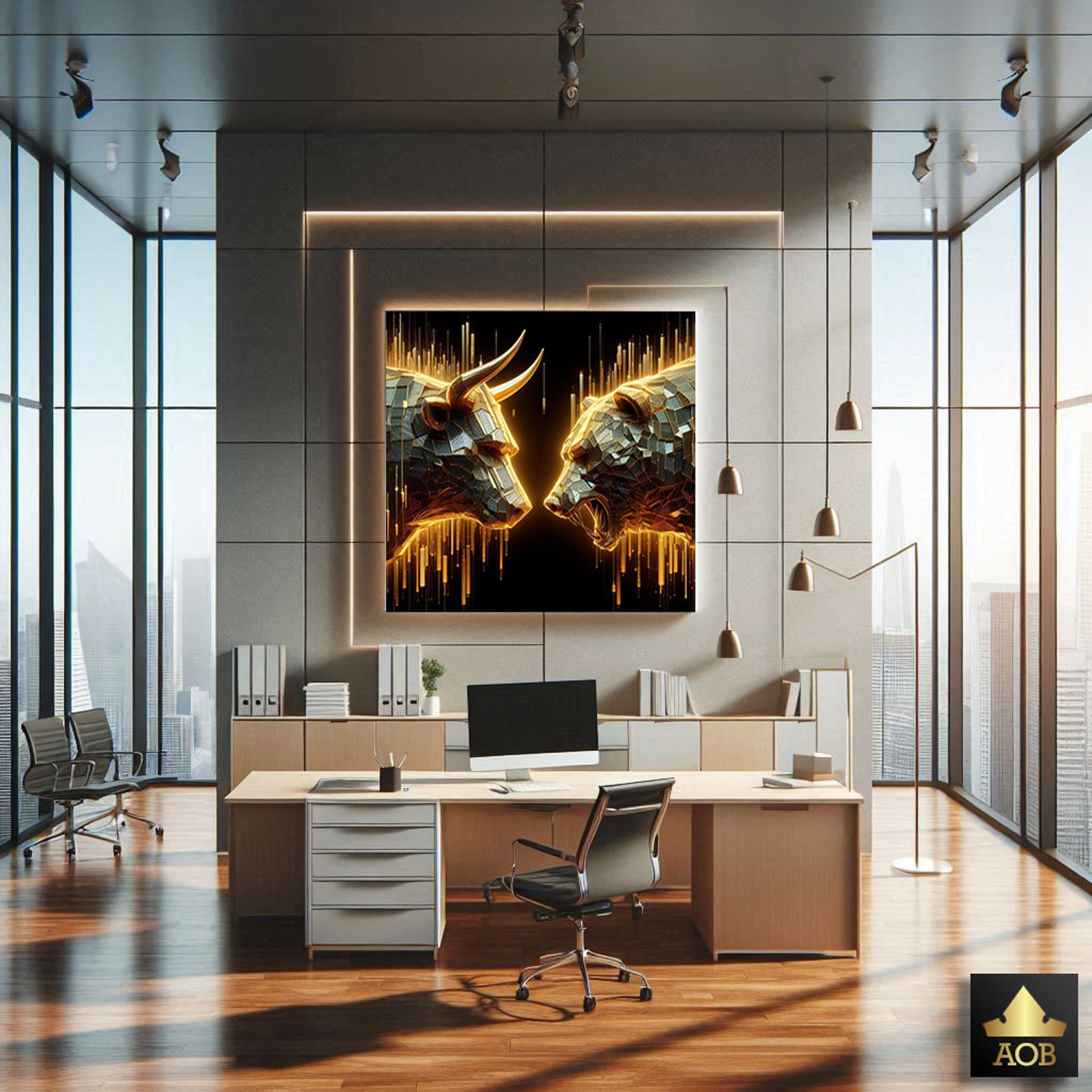 Stock Market Bull Vs Bear Digital Wall Art, 3D Abstract Design, Stock ...
