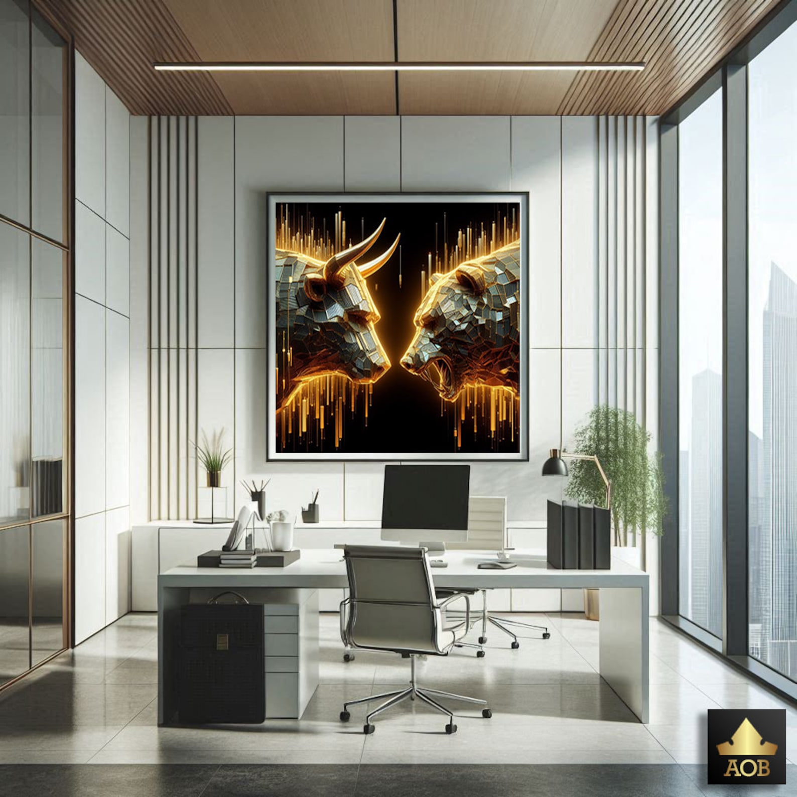 Stock Market Bull Vs Bear Digital Wall Art, 3D Abstract Design, Stock ...