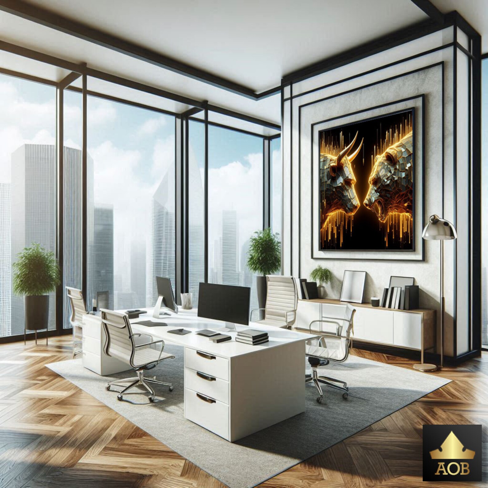 Stock Market Bull Vs Bear Digital Wall Art, 3D Abstract Design, Stock ...