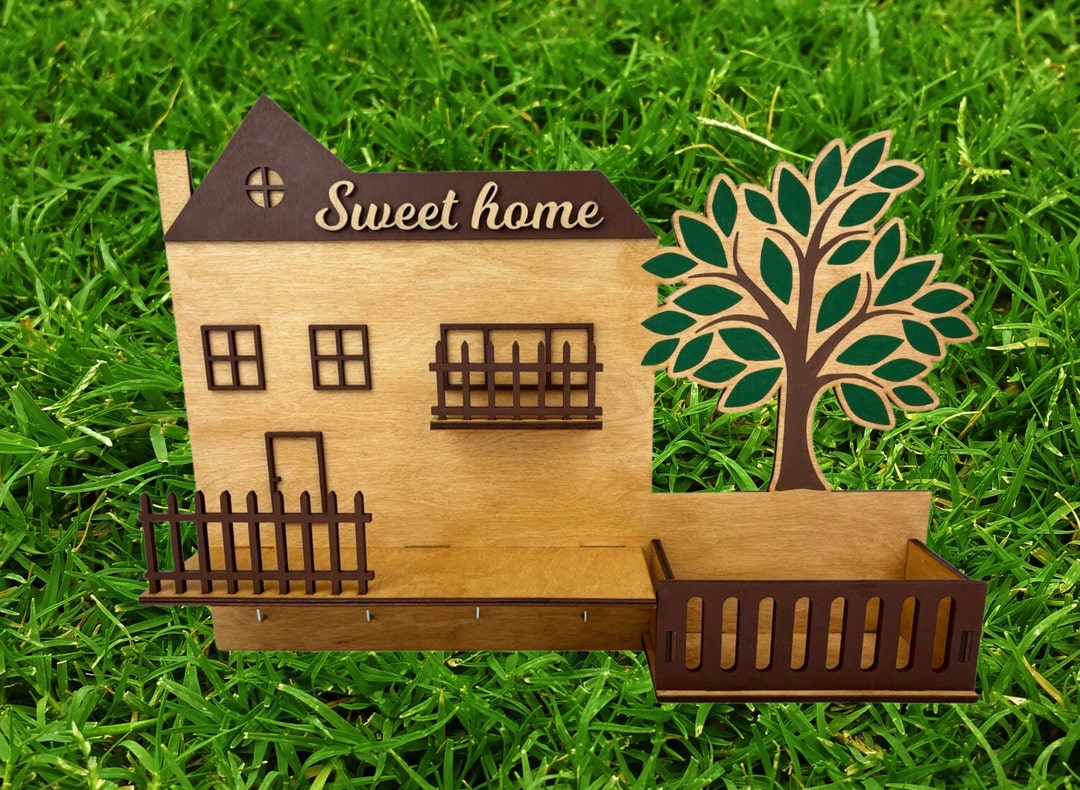 Sweet Home Key Holder SVG File: Laser Cut Wall Hanger (6mm) - Etsy