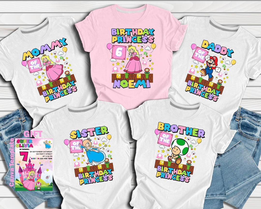 Custom Super Mario Princess Peach Family Birthday Matching Shirts ...