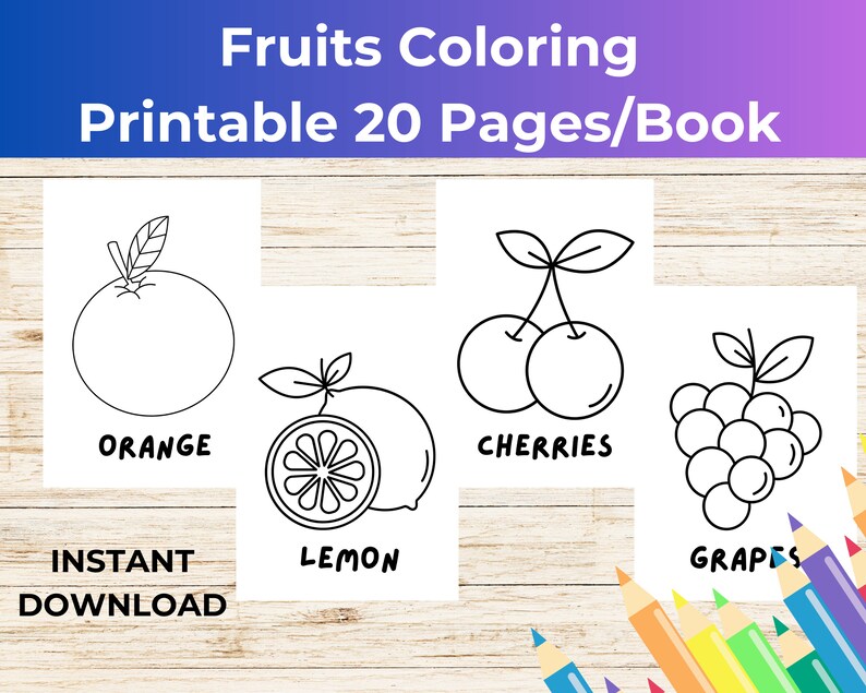 Buy Fruit Coloring Pages, Fruit Coloring Book for Kids, Boys, Girls ...