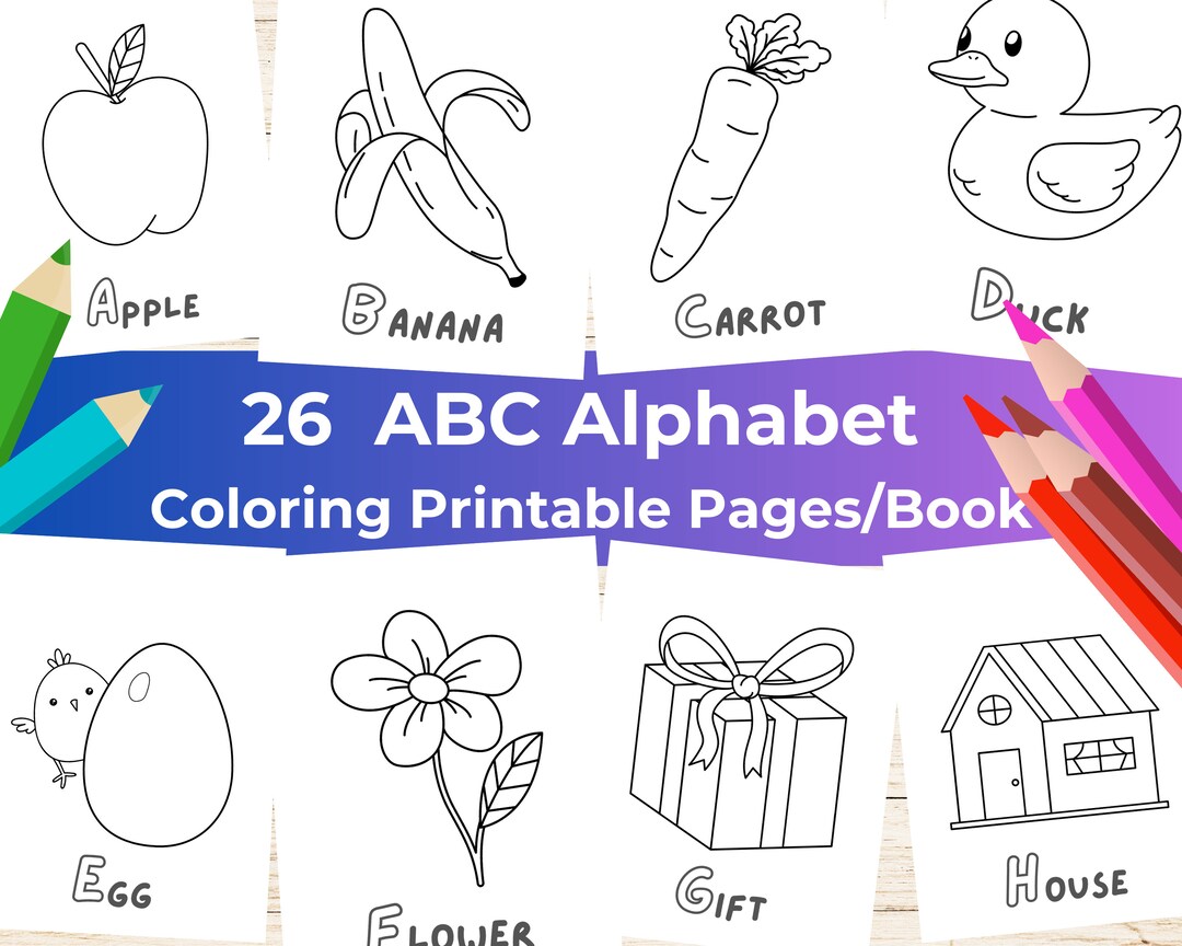 26 ABC Alphabet Cute Figures Easy Coloring Page for Kids, Easy Alphabet ...