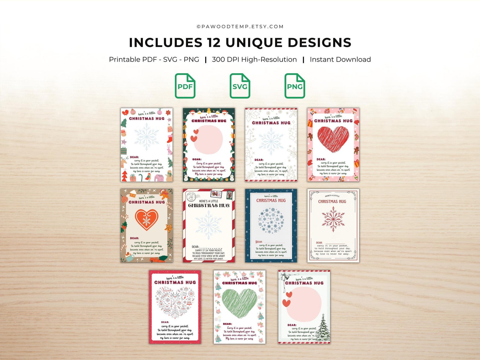 Personalized Christmas Hug Card: Printable Gift Basket Template (PDF ...