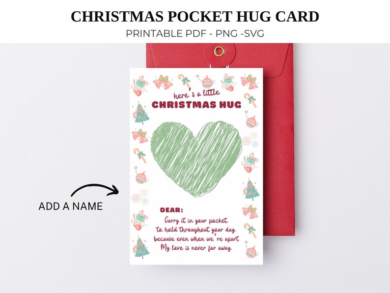 PRINTABLE Christmas Hug Card, Christmas Gift Basket,christmas Thank You ...