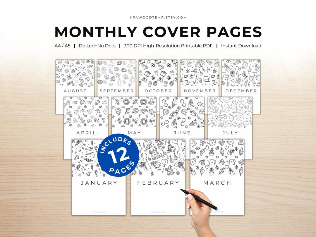 Printable Monthly Planner Cover Pages: A5 Journal Templates (digital ...