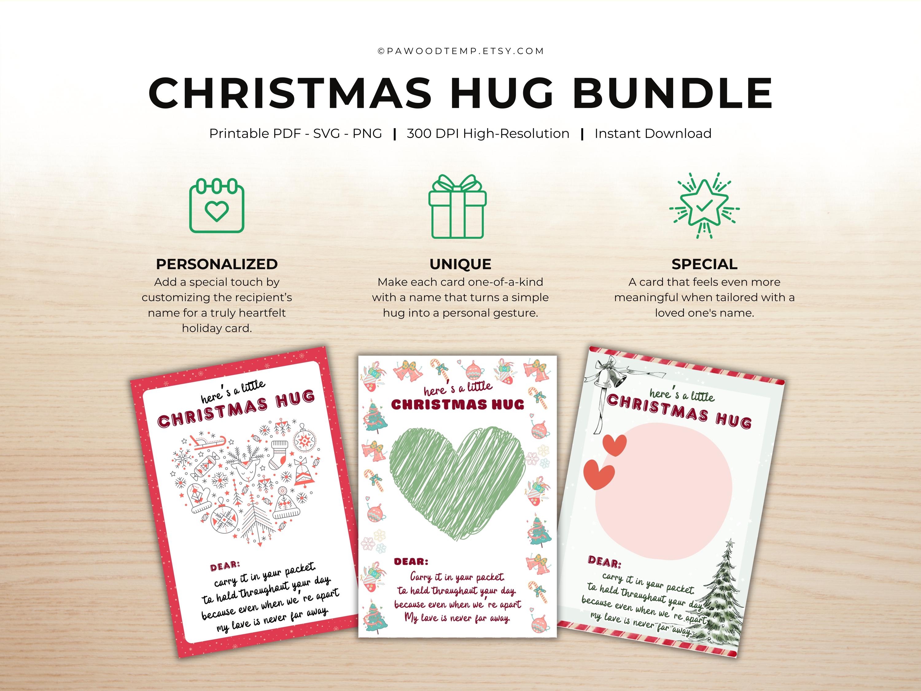Printable Christmas Pocket Hug Card Set - DIY Holiday Gift - Handmade ...