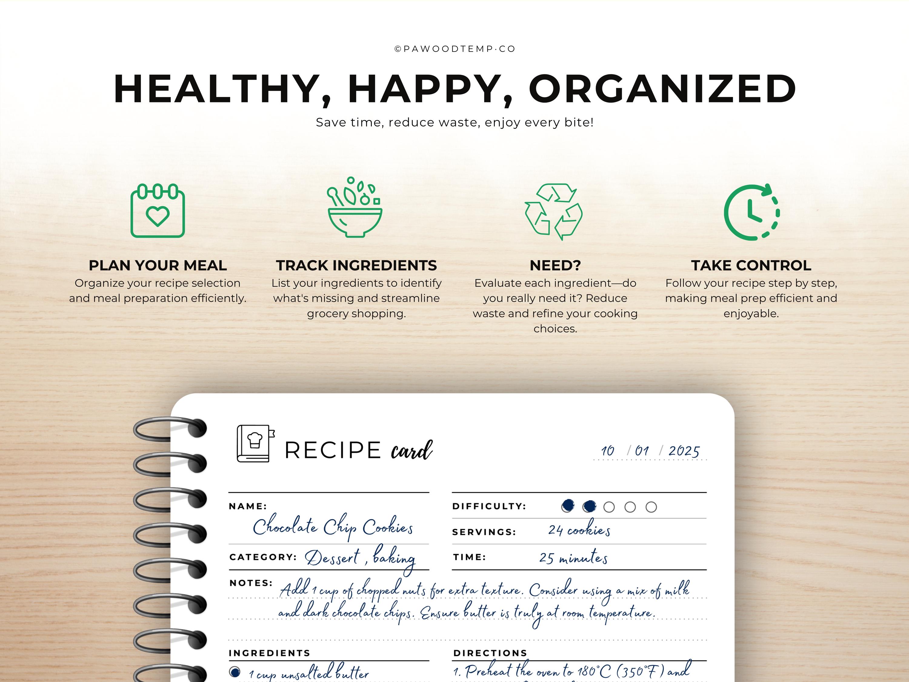 Printable Recipe Card & Meal Planner: Kitchen Journal Template (a4/a5 ...
