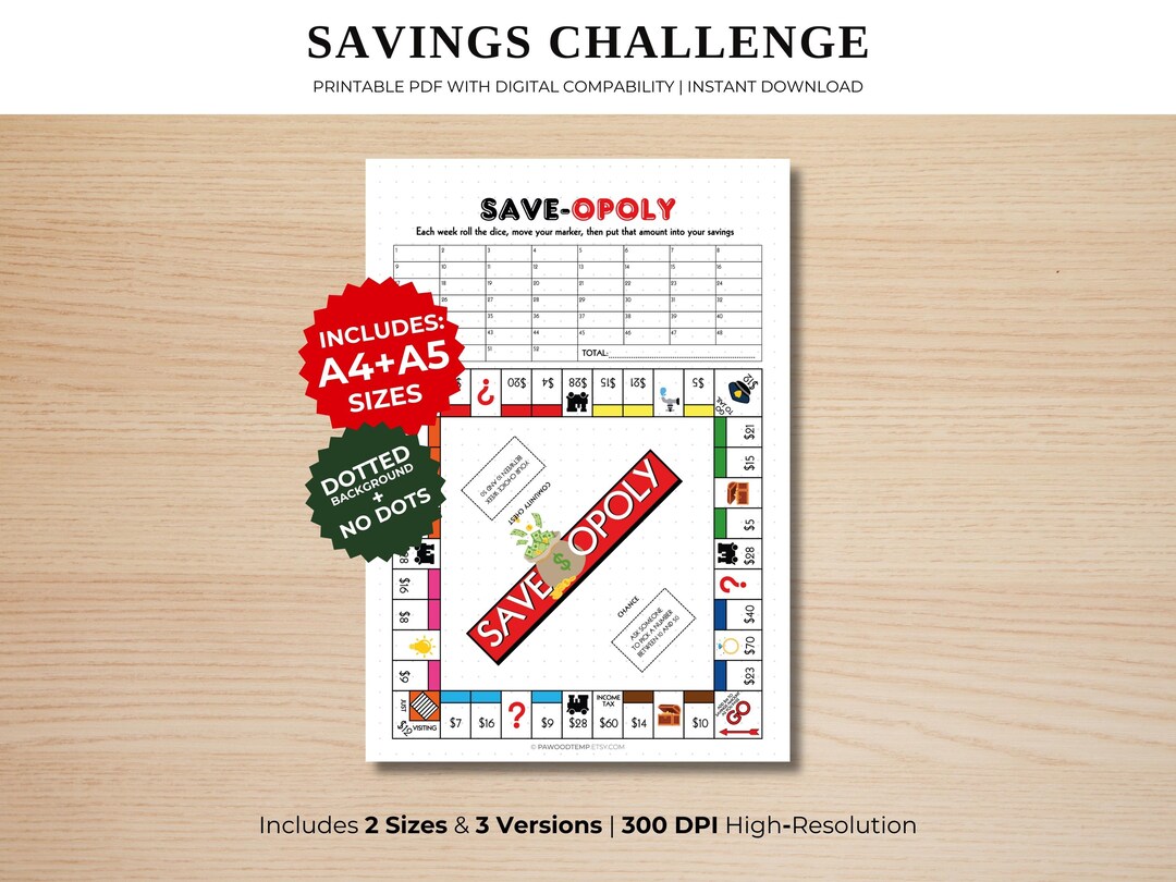 Saveopoly Savings Challenge: A4&A5 Printable Journal Page - Budgeting ...