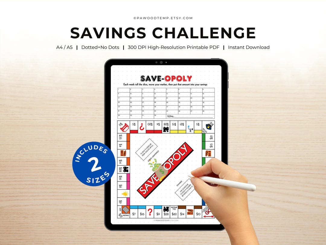 Saveopoly Savings Challenge: Printable Budget Game (A4/A5 PDF) - Etsy