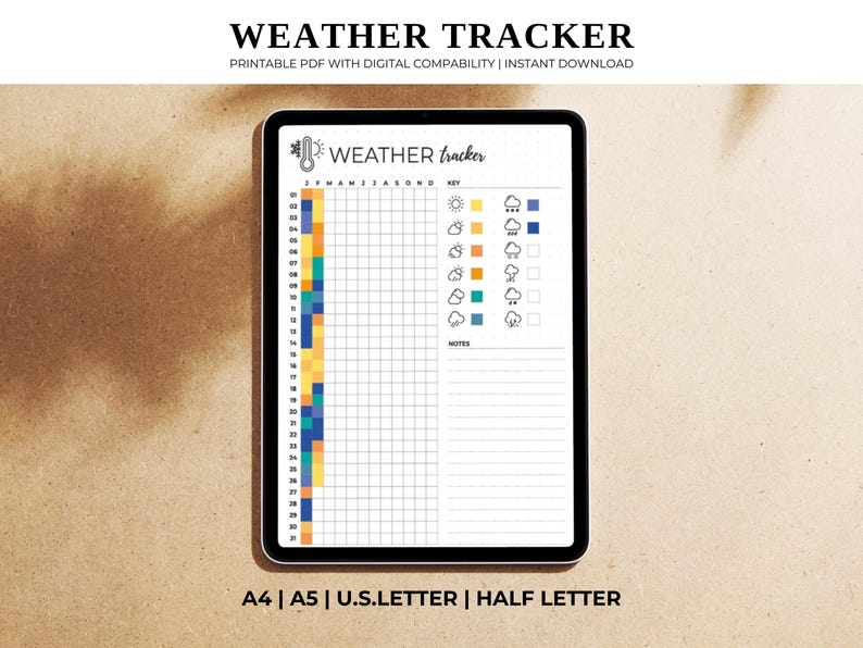 Yearly Weather Tracker Printable: A4/A5 Journal Template (PDF) - Etsy