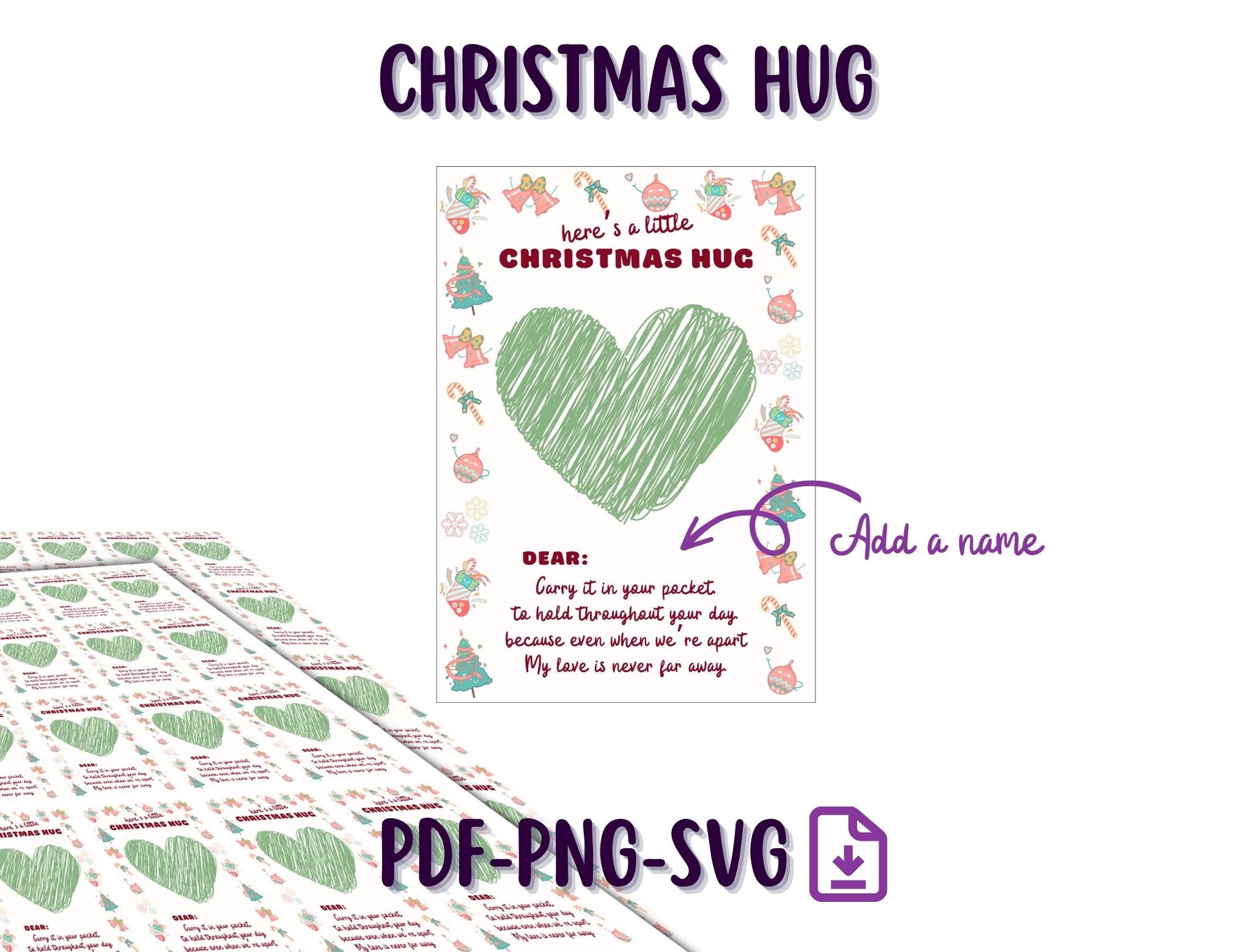 PRINTABLE Christmas Hug Card, Christmas Gift Basket,christmas Thank You ...