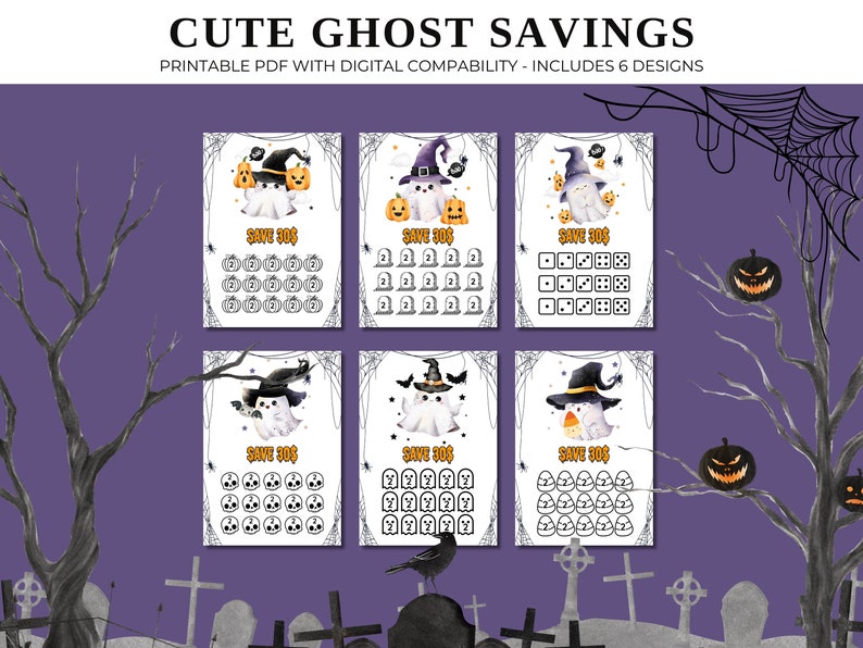 Cute Ghost Savings Printable Set: Spooky Challenge, Budget Blinder ...