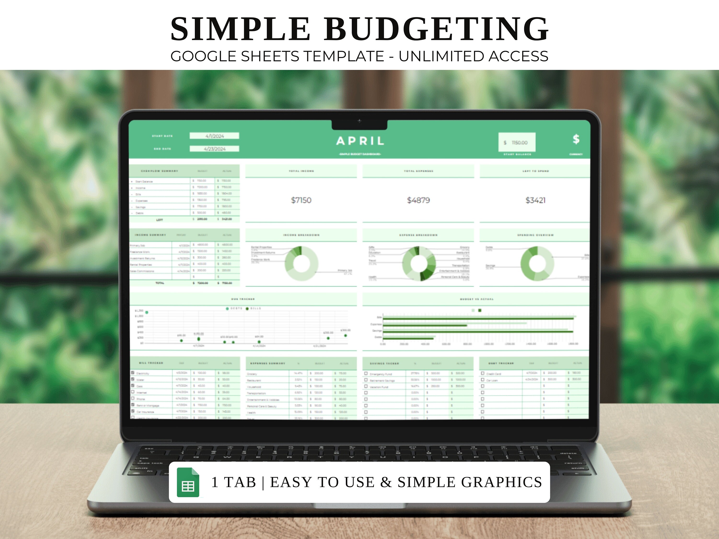 Budget Planner for Google Sheets Expense Tracking Spreadsheet Monthly ...