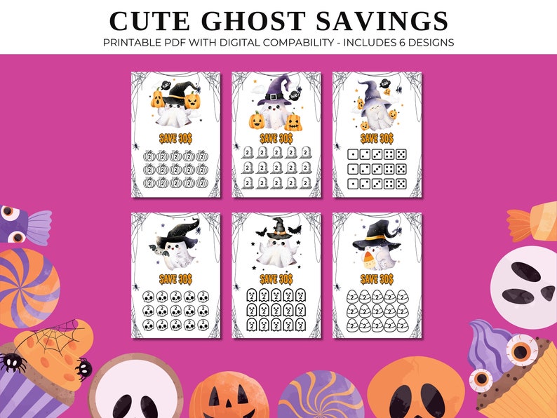 Cute Ghost Savings Printable Set: Spooky Challenge, Budget Blinder ...