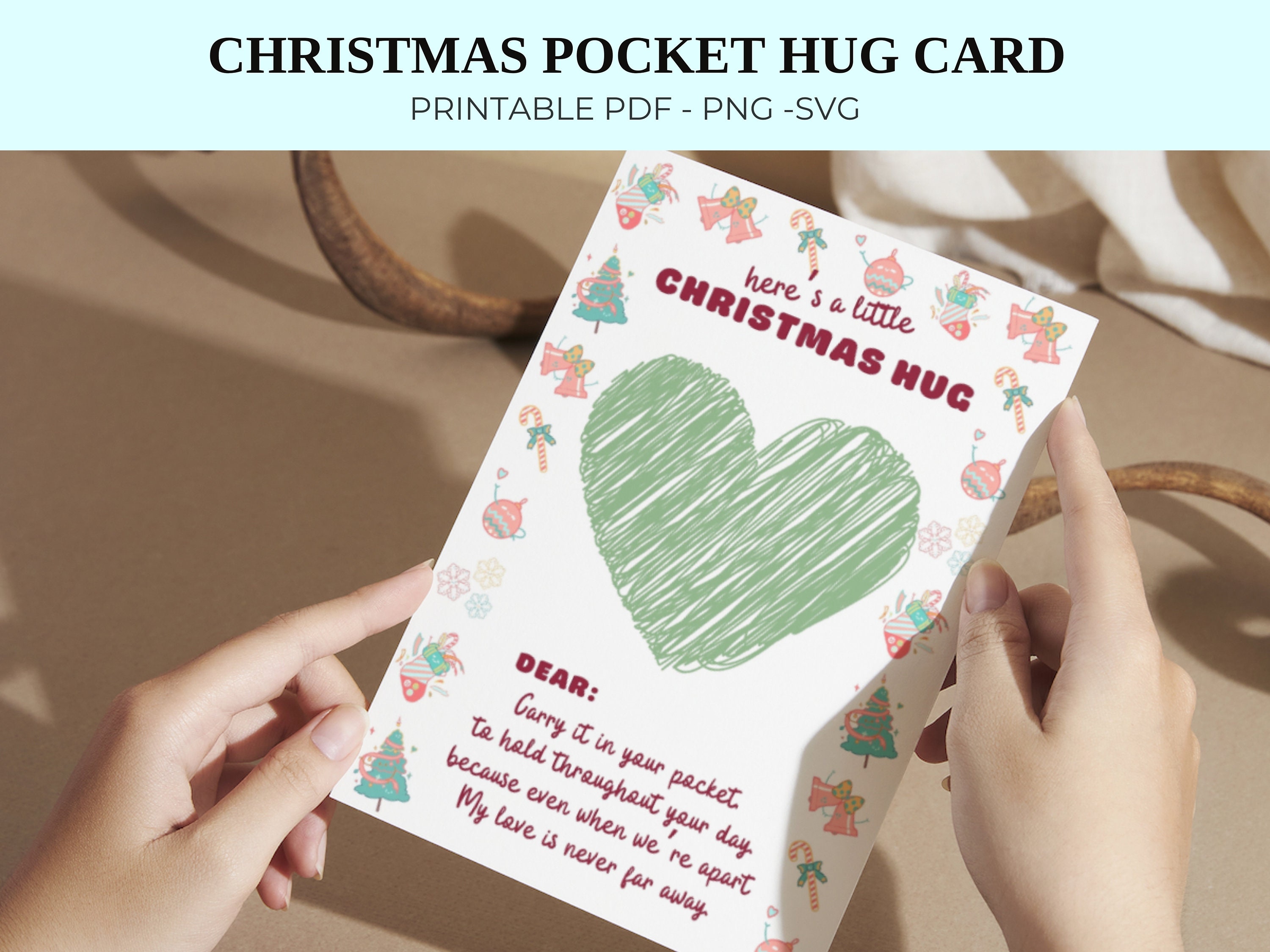 PRINTABLE Christmas Hug Card, Christmas Gift Basket,christmas Thank You ...