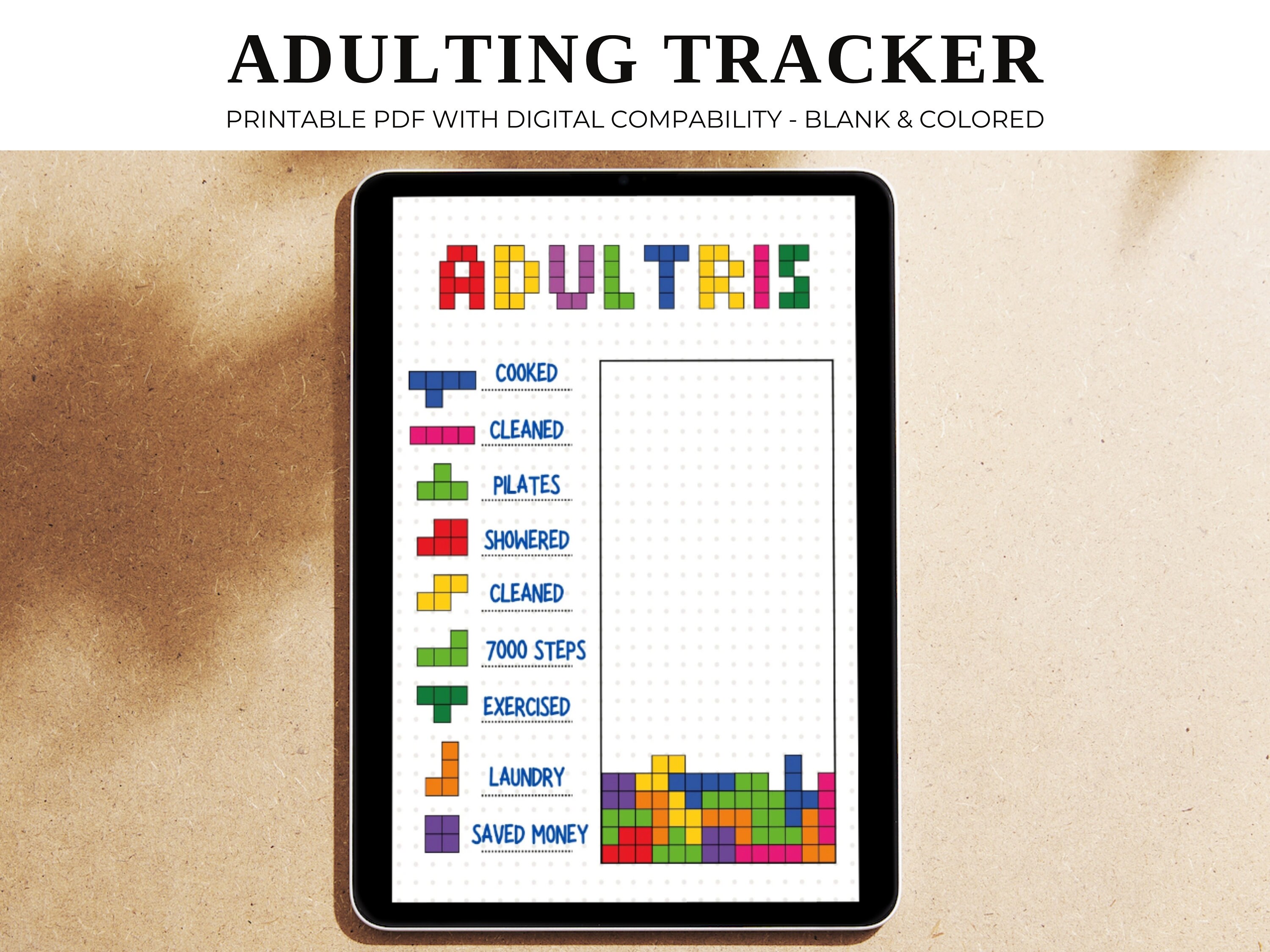 ADULTING TRACKER Tetris Edition Printable Task & Habit Tracker Adultris ...