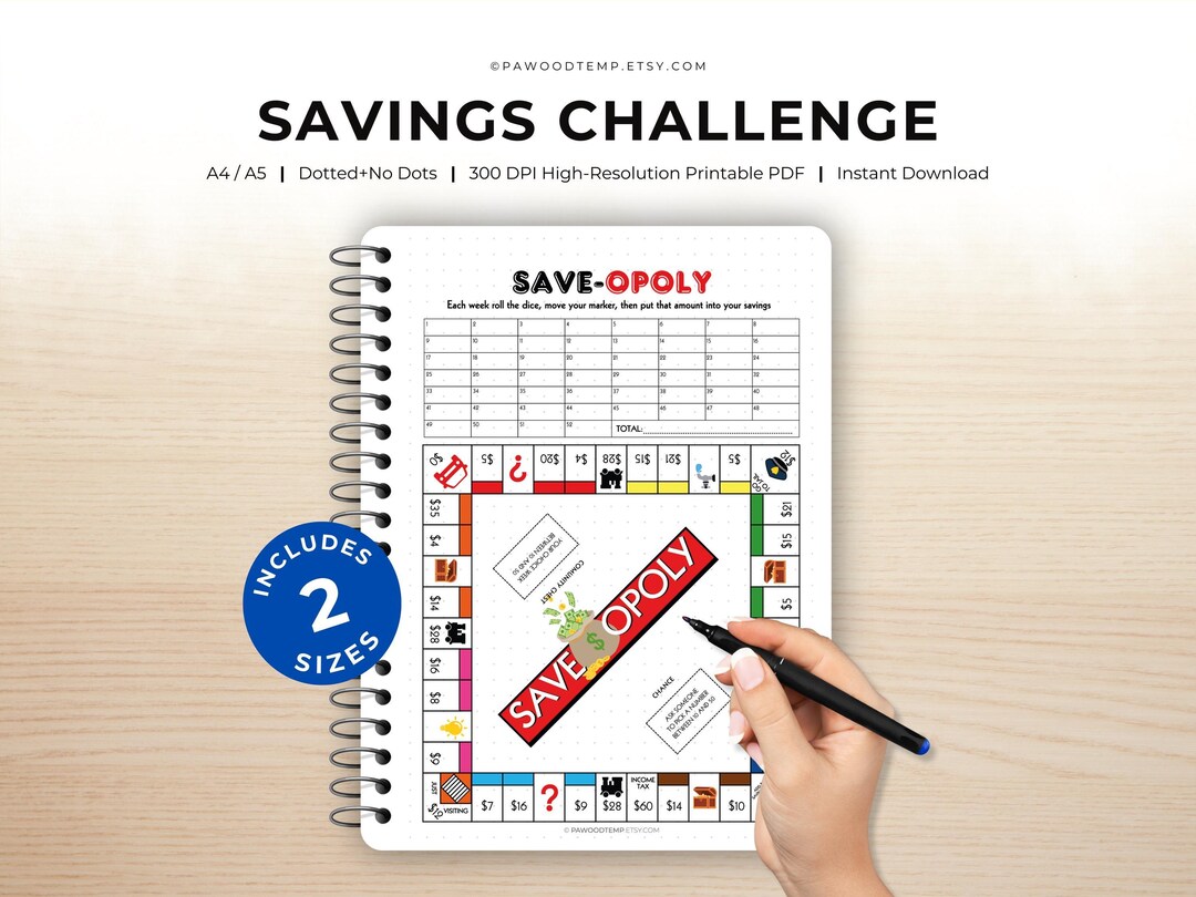 Saveopoly Savings Challenge: Printable Budget Game (A4/A5 PDF) - Etsy