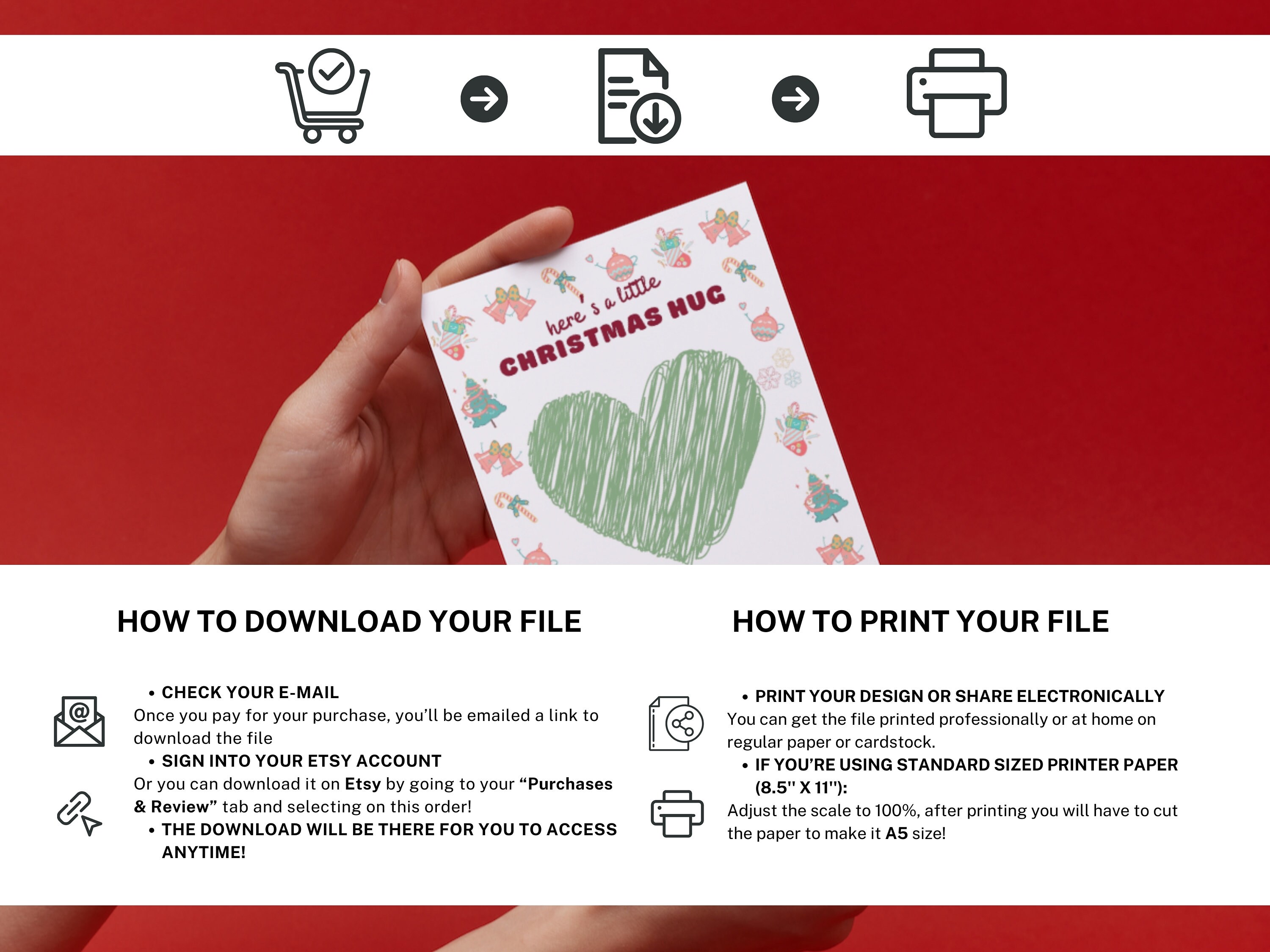 PRINTABLE Christmas Hug Card, Christmas Gift Basket,christmas Thank You ...