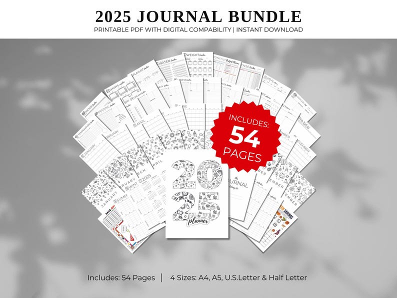 2025 Bullet Journal & Calendar Bundle Digital Planner Journal Pages A4 ...