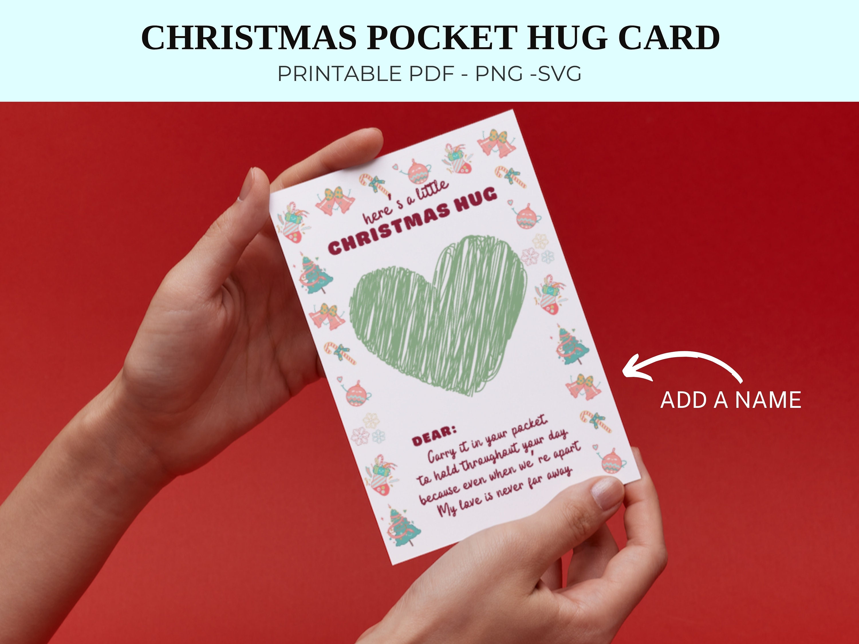 PRINTABLE Christmas Hug Card, Christmas Gift Basket,christmas Thank You ...