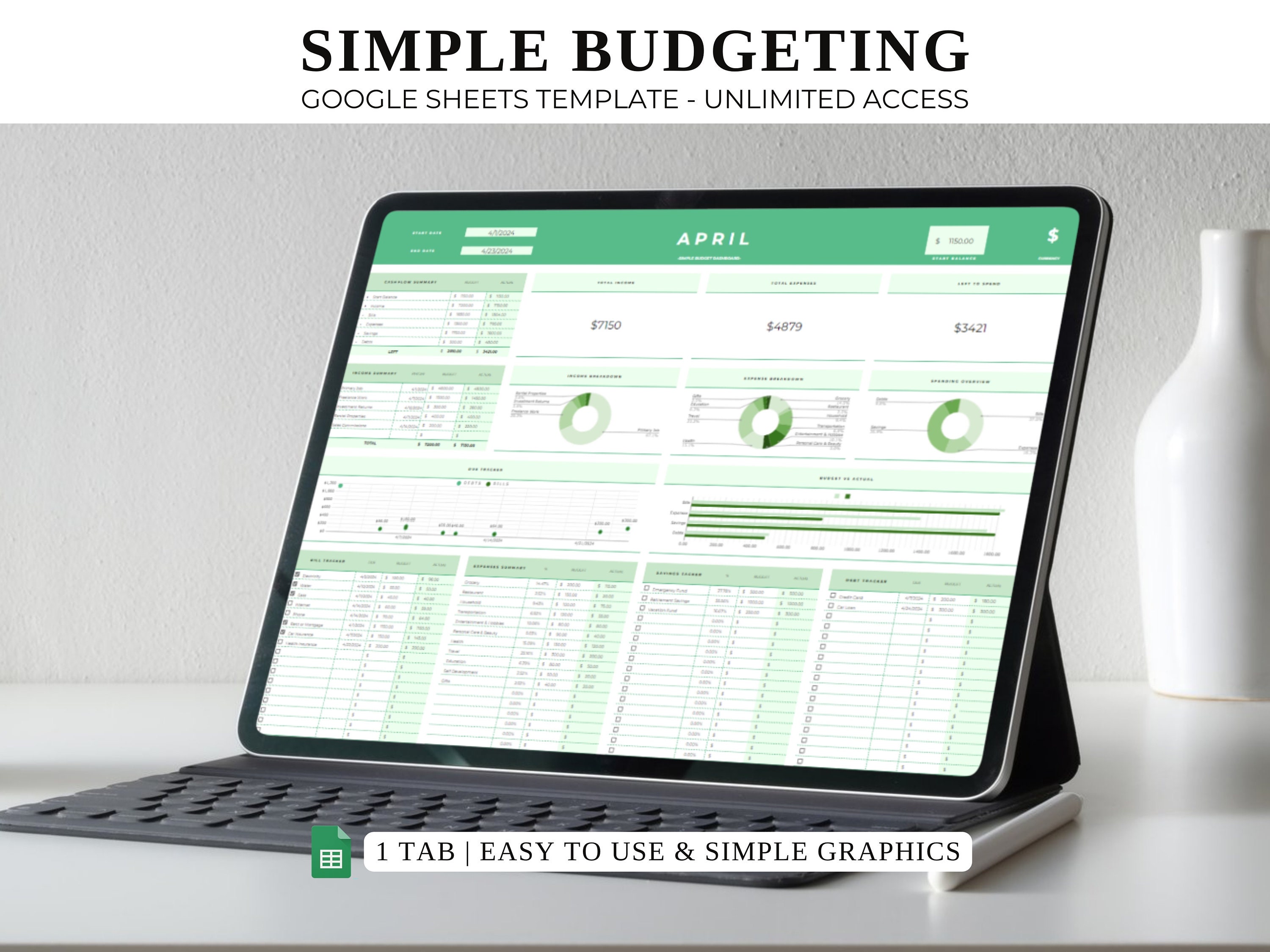 Budget Planner for Google Sheets Expense Tracking Spreadsheet Monthly ...