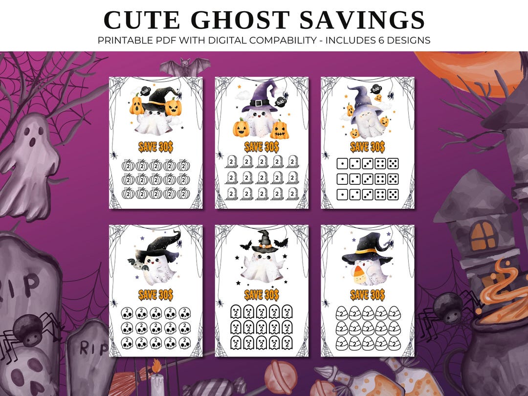 Spooky Savings Challenge Bundle: Cute Ghost Mini Saving Game, Halloween ...