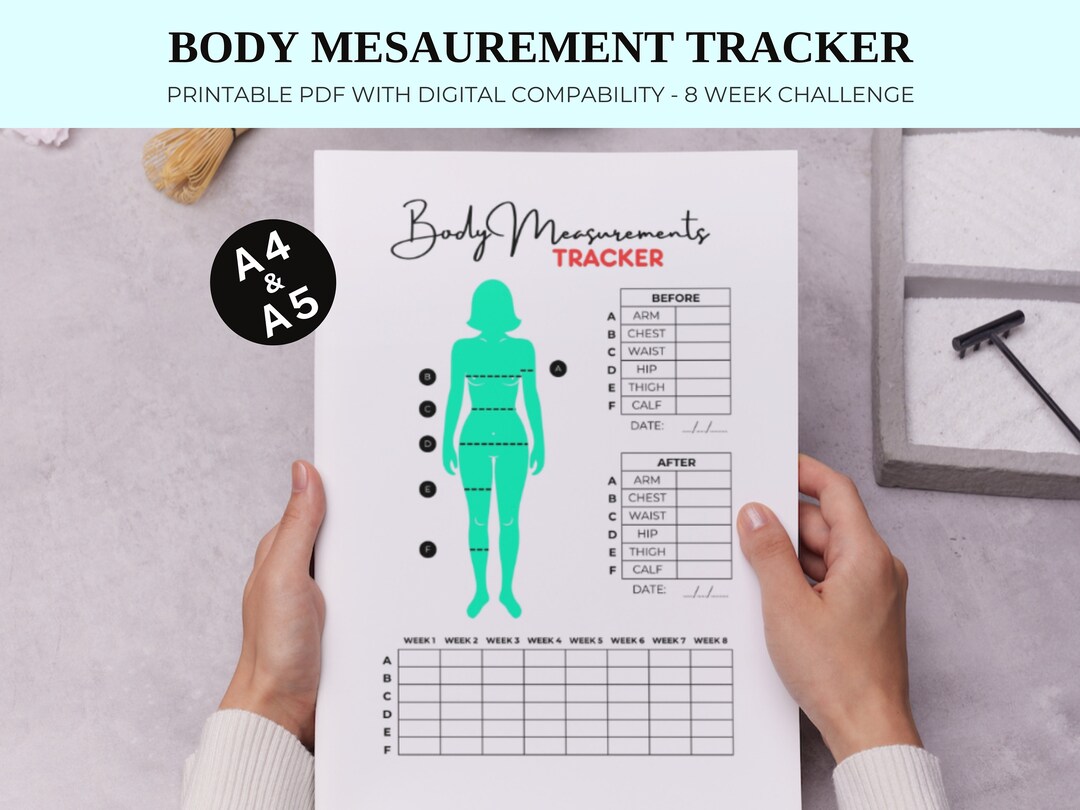 Body Measurement & Fitness Tracker Printable Set Achieve Your Goals A5 ...