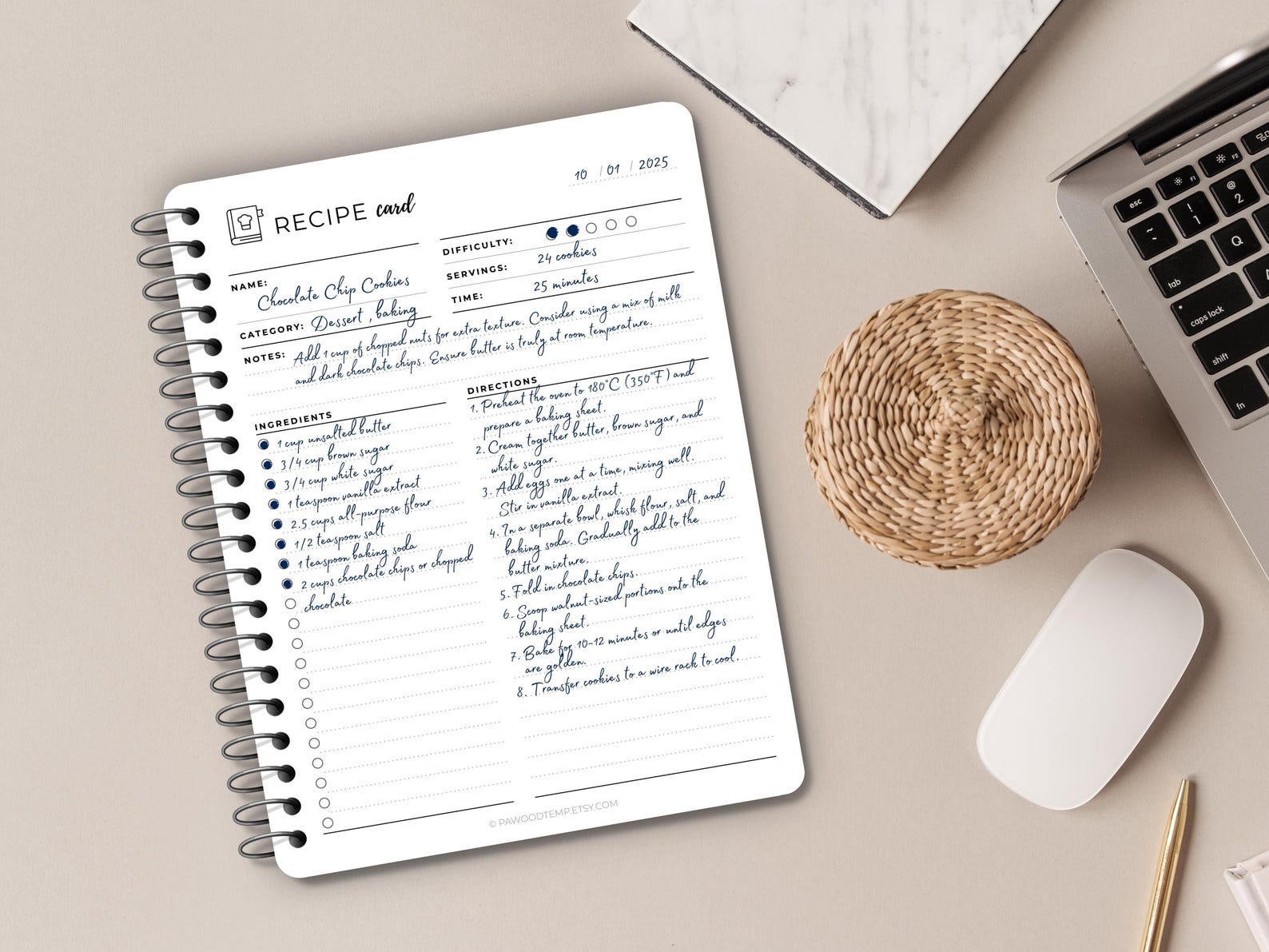 Printable Recipe Card & Meal Planner: Kitchen Journal Template (a4/a5 ...
