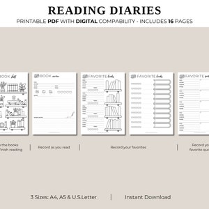 Printable Reading Log & Book Journal Planner Template Book Review Habit ...