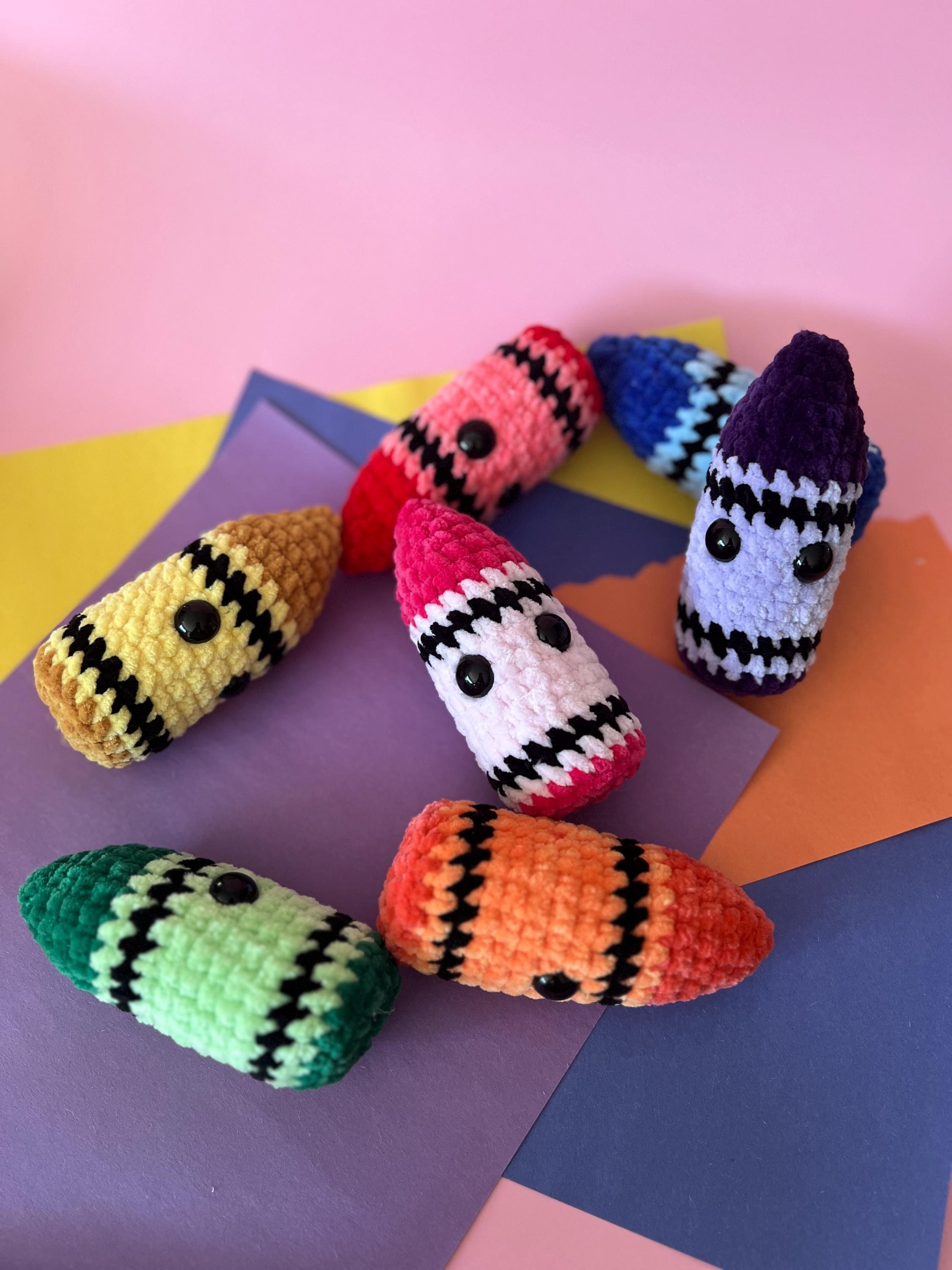 Colorful Crochet Crayon Plushies – Handmade Velvet Crayon Toys – Back ...