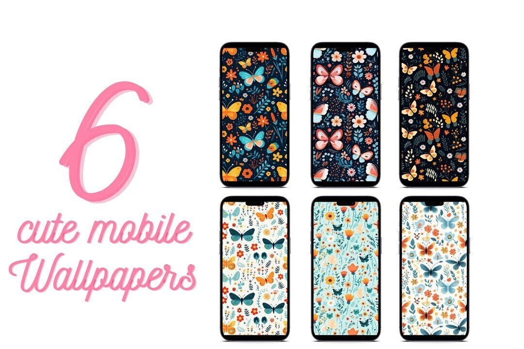 6 Butterfly Wallpapers Flower Field Phone Wallpapers Instant Download ...