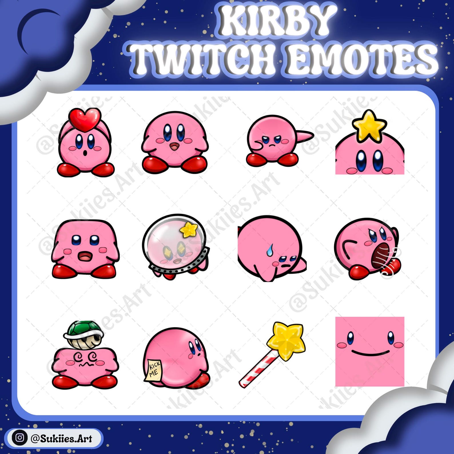 CUTE KIRBY EMOTES (set of 12) for Twitch, Kick, Discord and More! - Etsy