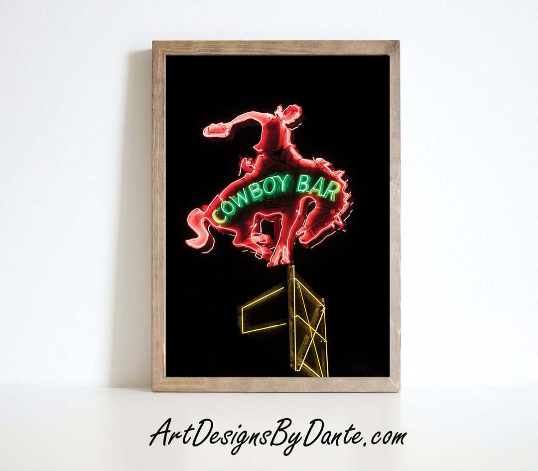 Cowboy Bar Photograph Neon Sign Photograph Rodeo Bucking - Etsy