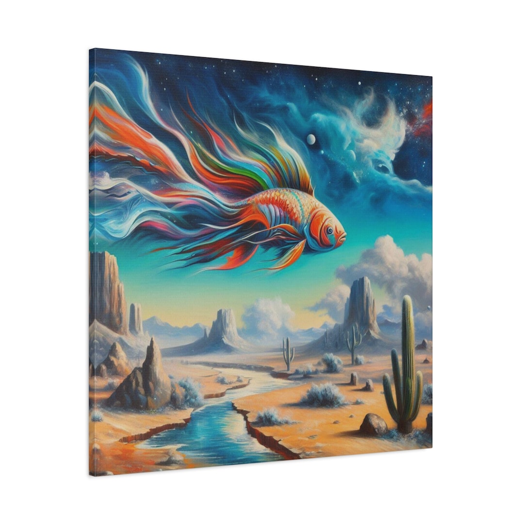 Surrealism Wall Art Canvas Painting, Surreal Fish Painting, Surrealist ...