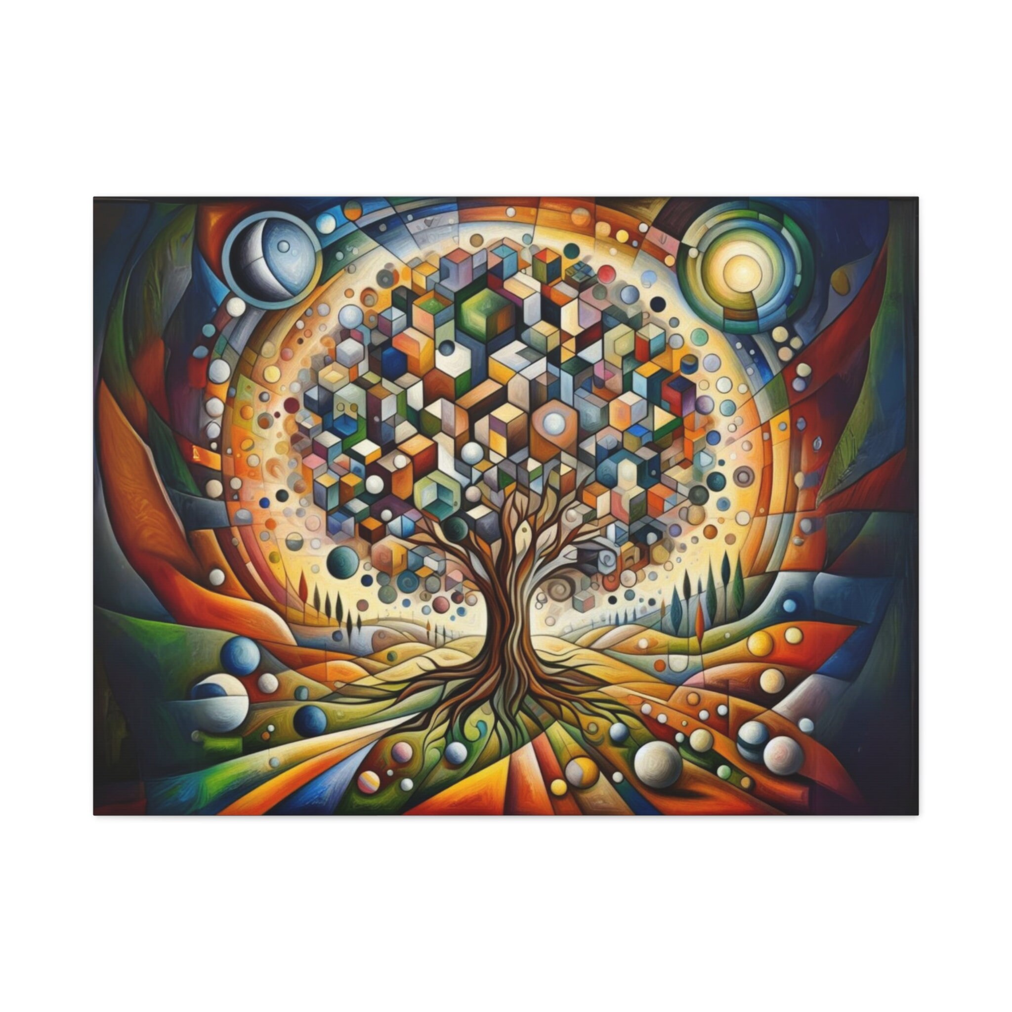 Colorful Cubism Art Tree of Life Canvas, Abstract Geometric Tree Wall ...