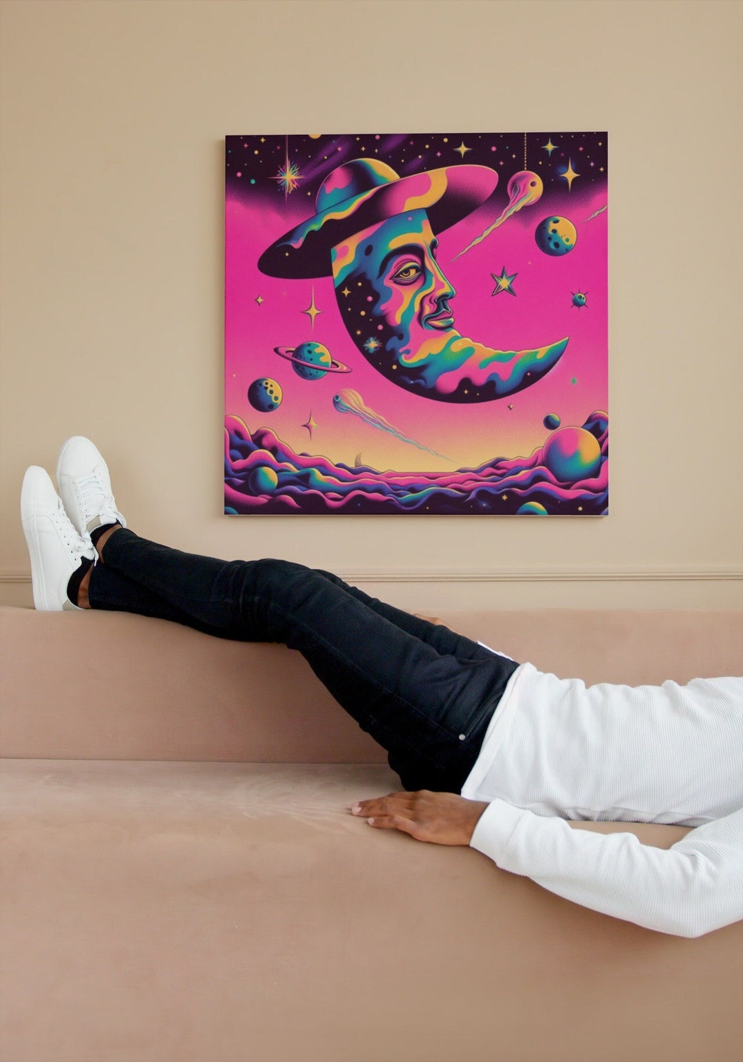 Salvador Dali Inspired Moon Canvas Art: Surreal Space Wall Decor - Etsy