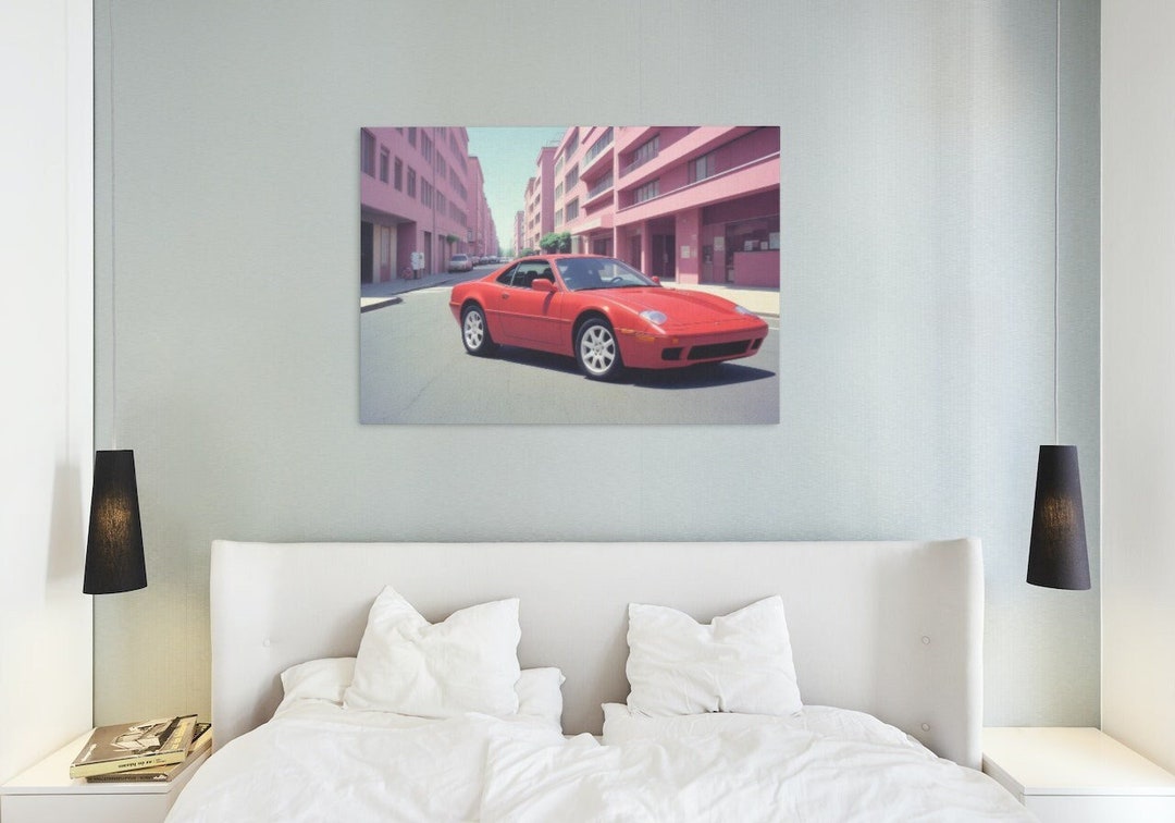 Luxury Car Canvas Art, Synthwave Wall Art, City Street Canvas Print ...