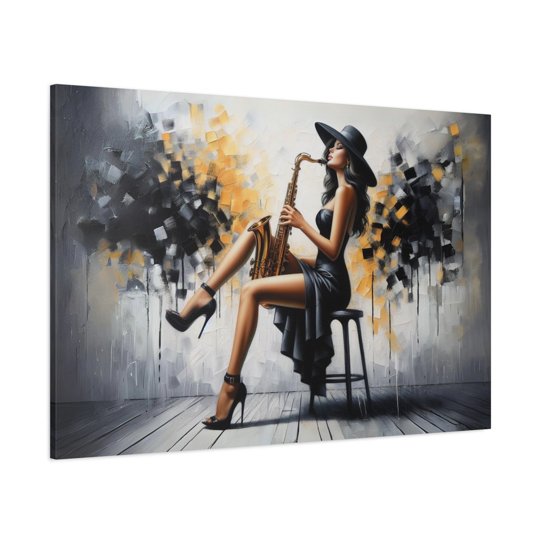 Elegant Saxophone Player Canvas Art, Modern Musical Wall Decor, Jazz ...
