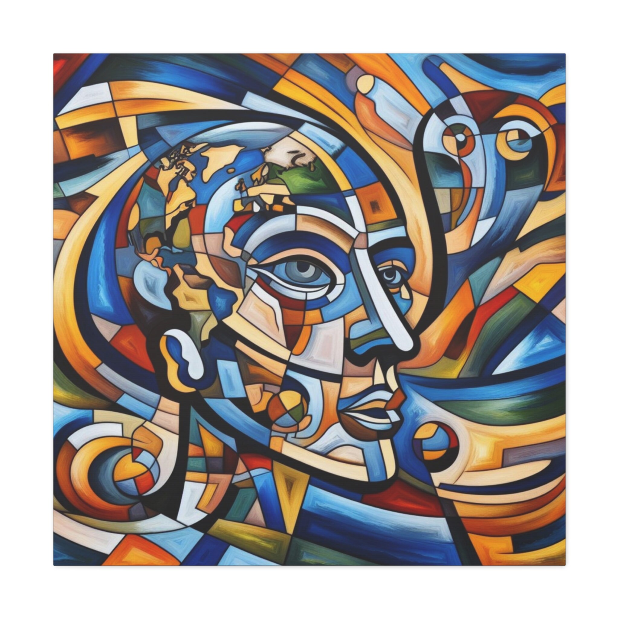 Abstract Face Cubism Art Painting, Cubism Art Canvas, Picasso Inspired ...
