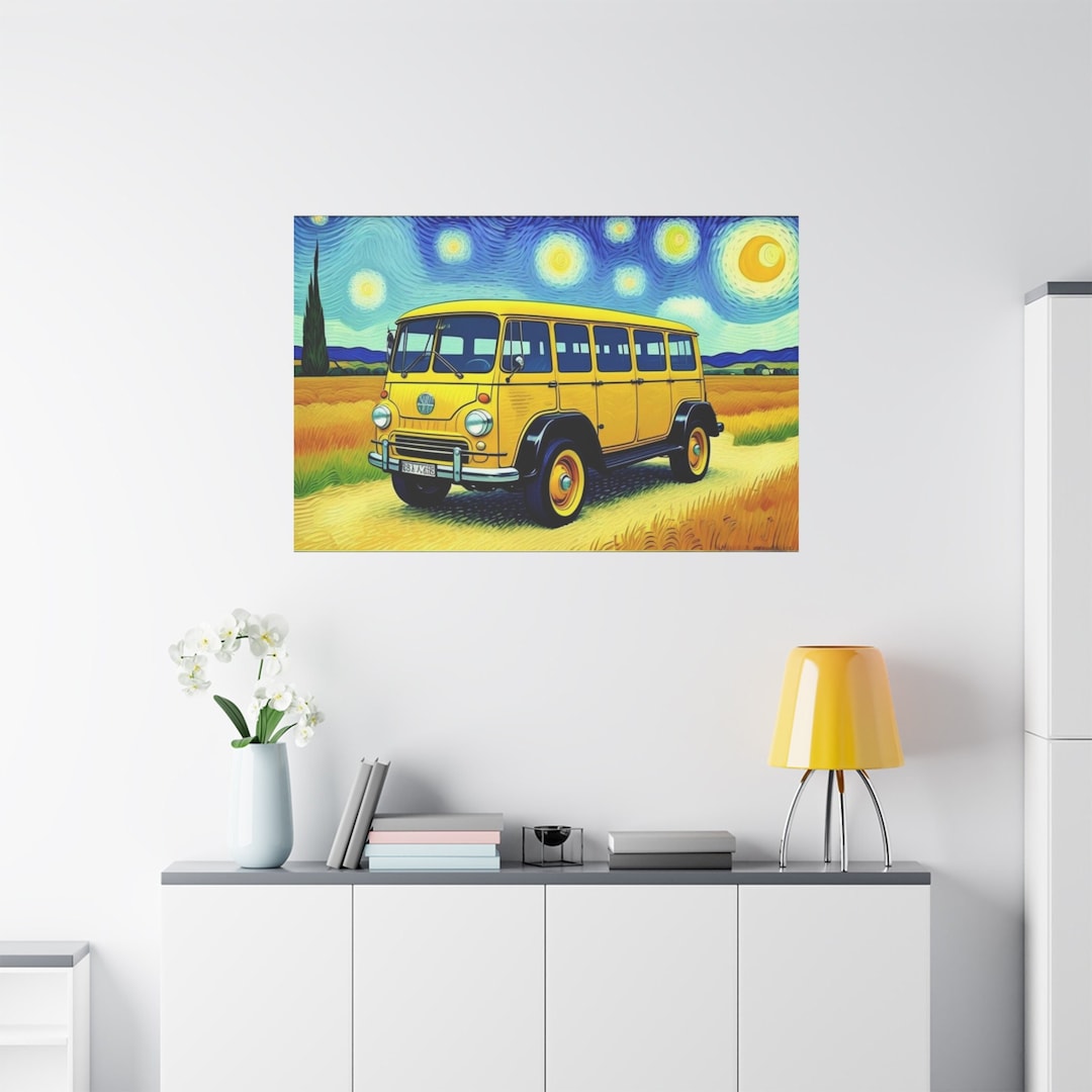 Van Gogh Style Yellow Bus Canvas Print: Countryside Landscape Art - Etsy