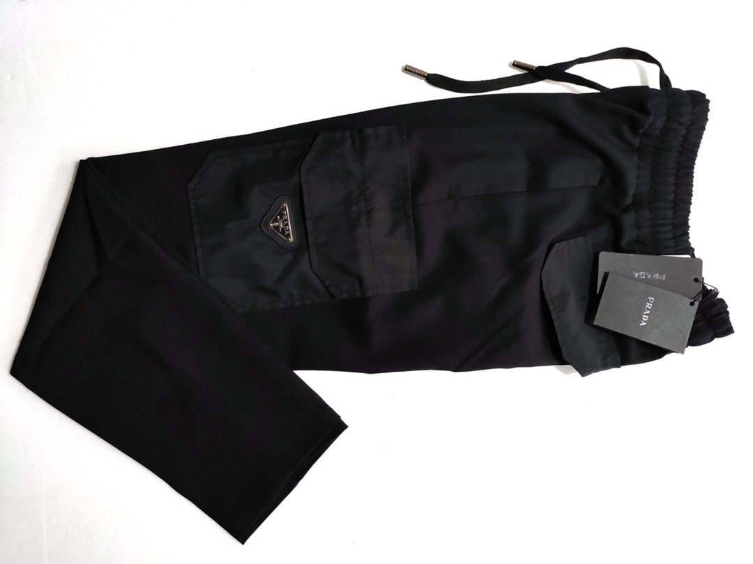 Prada Men Black Pants With Cargo Pocket Elastic Waist and Metal Logo - Etsy