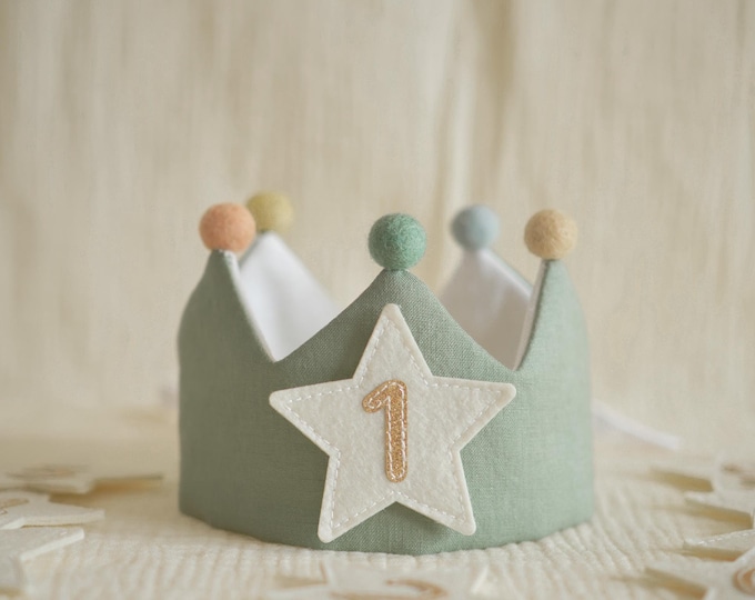 Number and Star Custom Linen Crown for Kids & Children's Birthday ...
