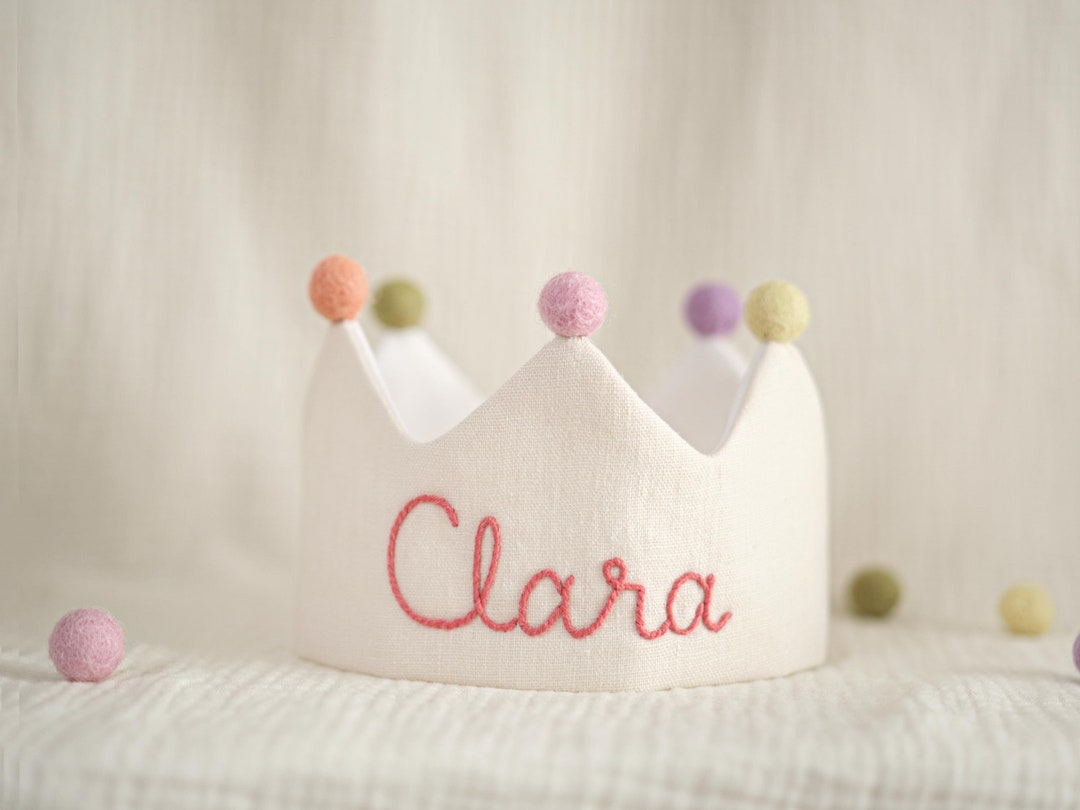 Hand Embroidered Linen Crown for Kids and Children's Birthdays ...