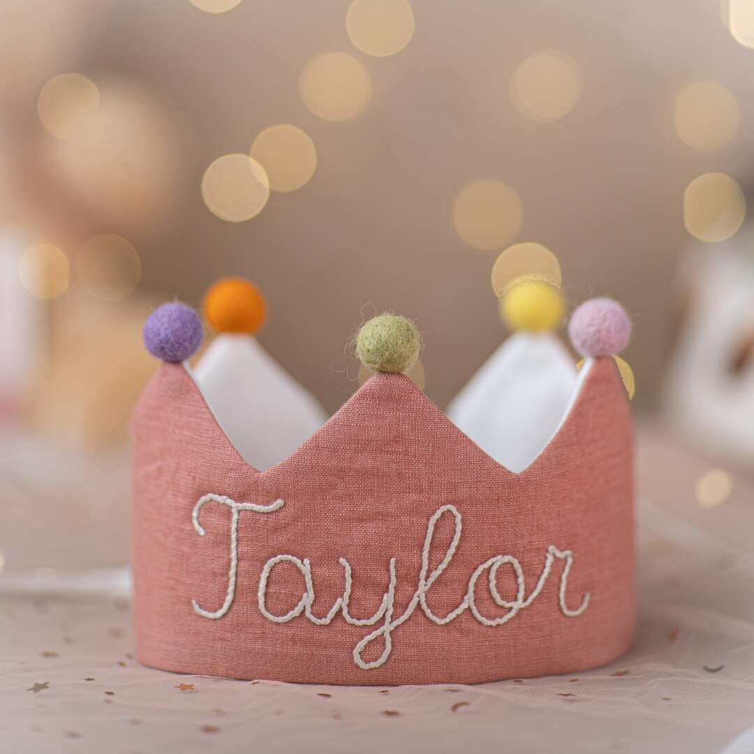 Hand Embroidered Linen Crown for Kids and Children's Birthdays ...