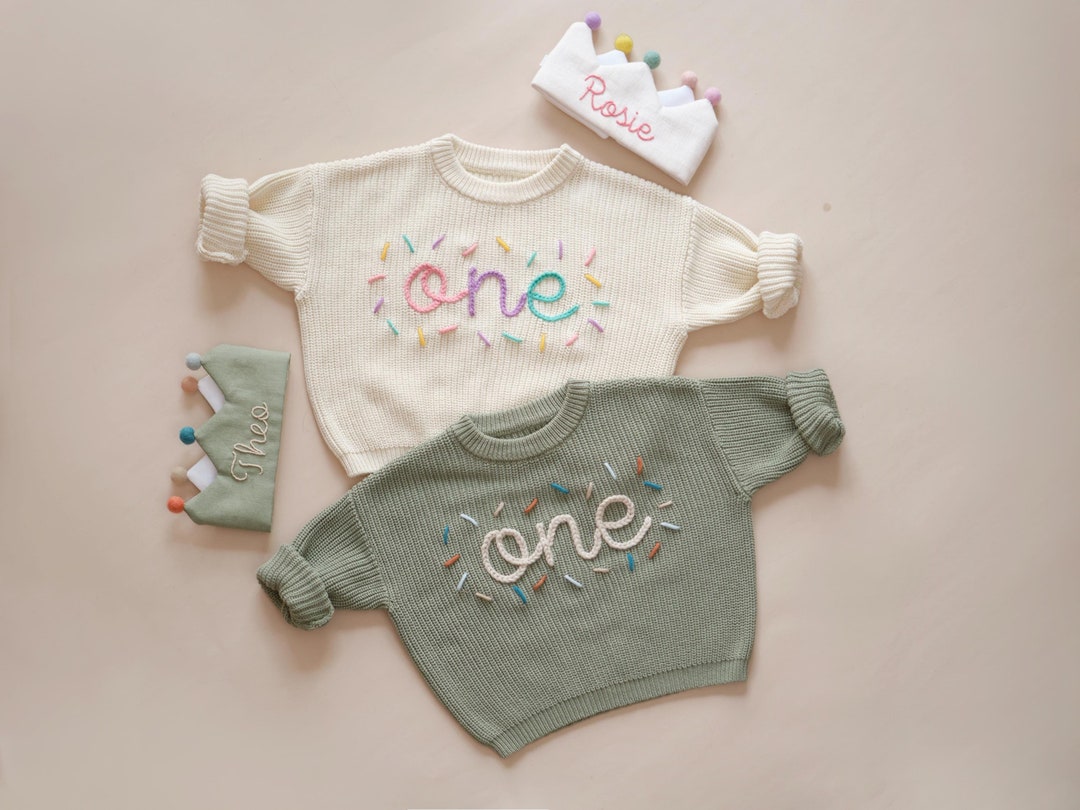 First Birthday Sweater, One Hand Embroidered Sweater, Fall and Winter ...